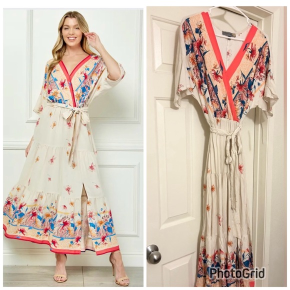 fig and flower | Dresses | Nwt Figuero Flower Boho Midi Dress With Slit ...